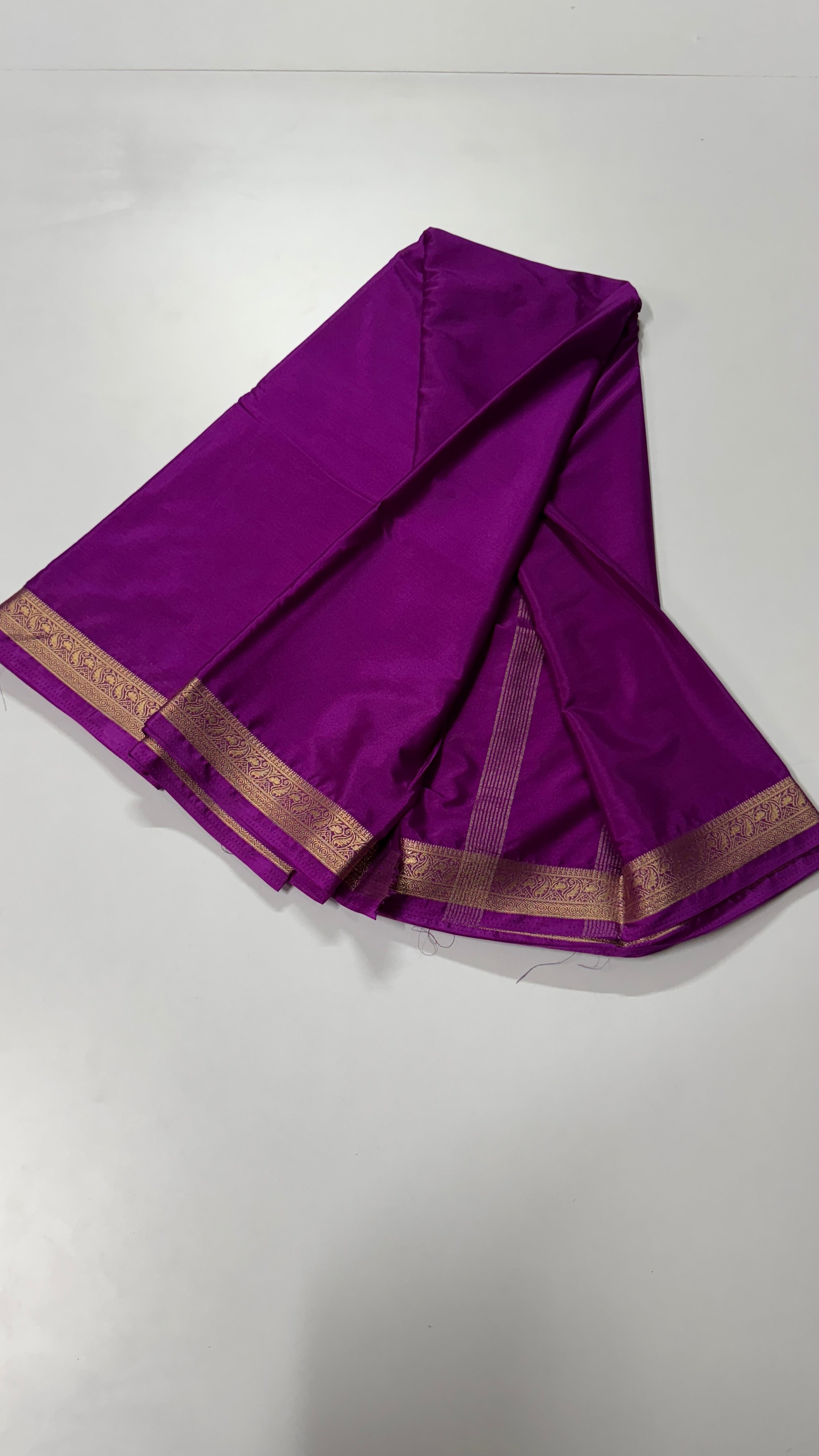Semi Mysore Crepe Silk Saree- Mango border – Sarees By Varahi